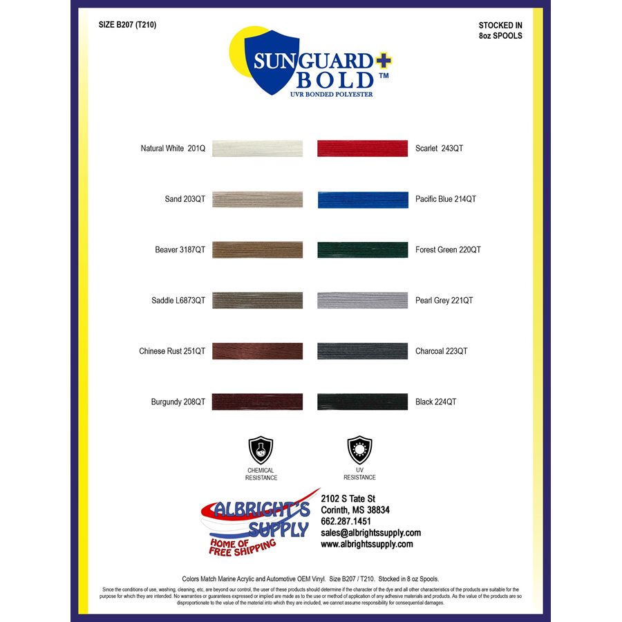 Sunguard Bold Thread Sample Chart