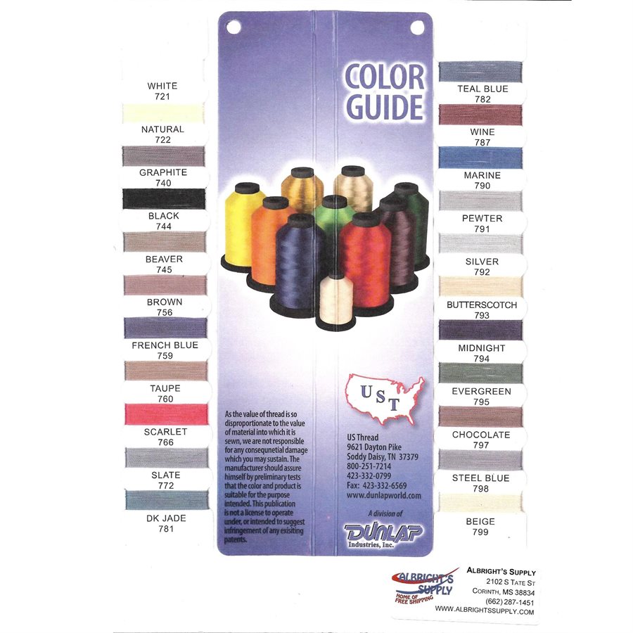 US Thread Printed Sample Chart
