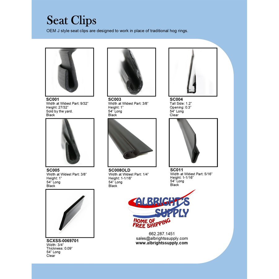 Sample Card of J Style Seat Clips